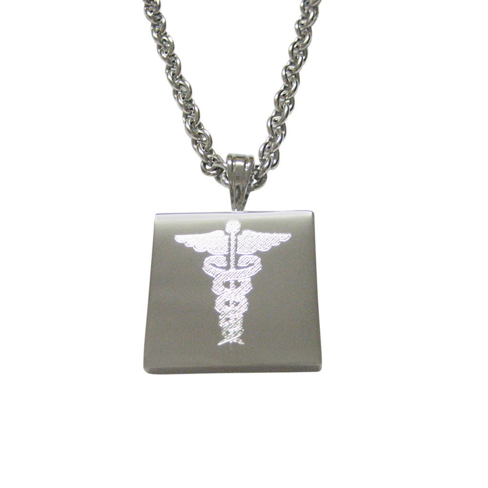 Silver Toned Caduceus Medical Symbol Necklace - Gem